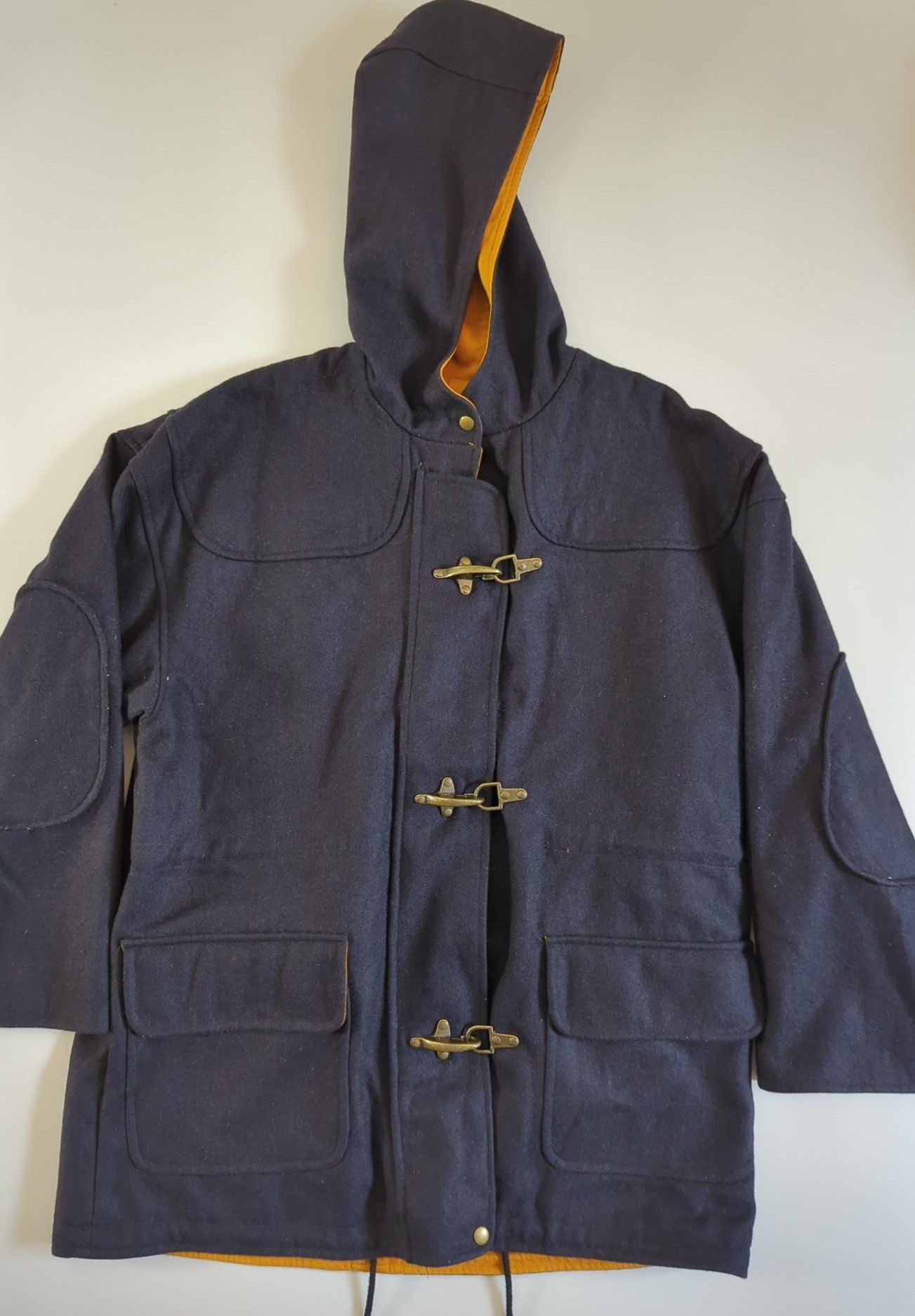 Cashmere & Wool Reversible Fireman Wool Blend Coat Large Navy Blue ...