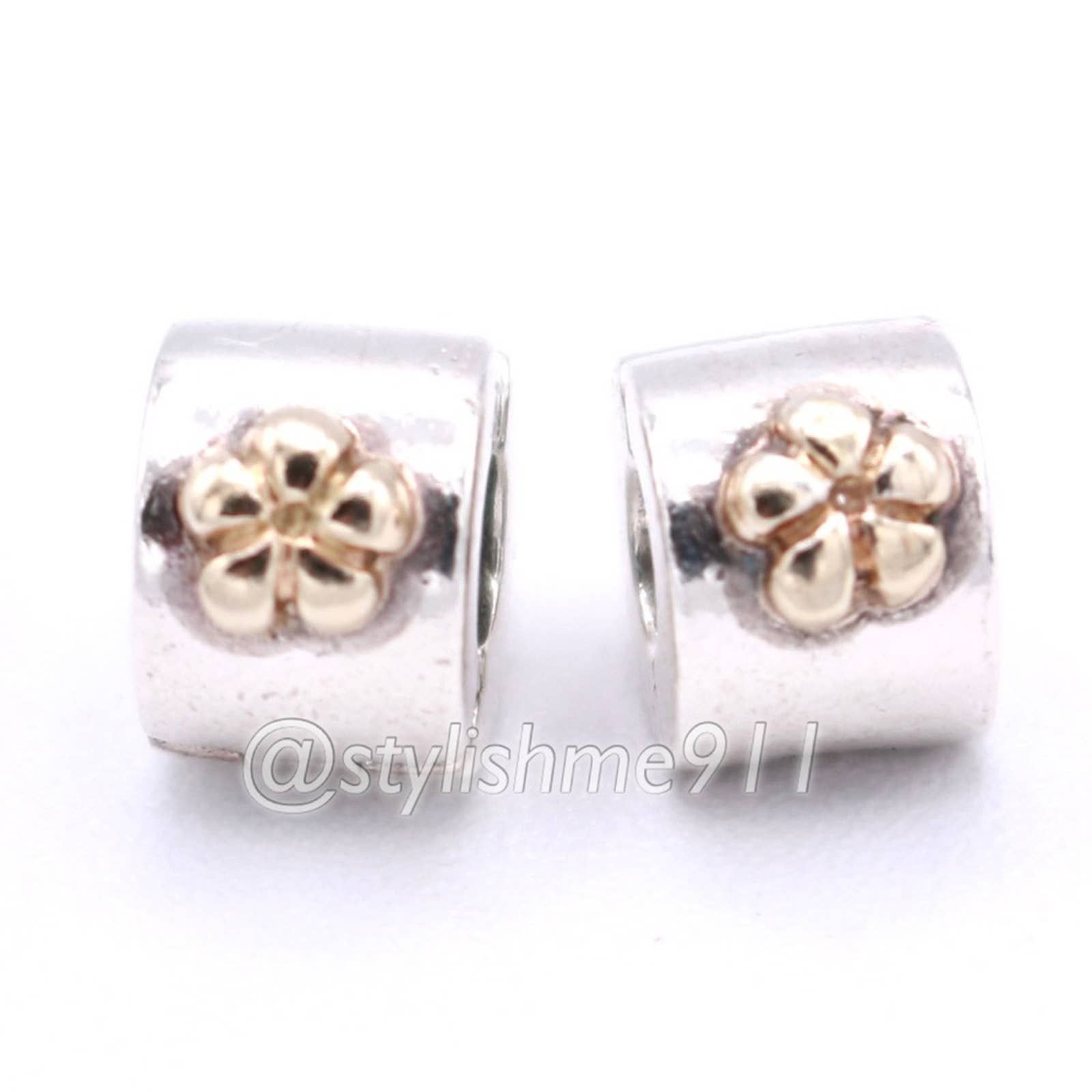 pandora Two Authentic PANDORA Flower Clip With 14K Gold | Grailed