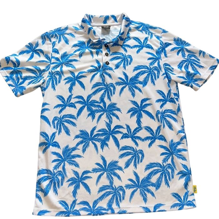 Hurley Hurley H20 Dri Medium Blue and white palm tree polo | Grailed