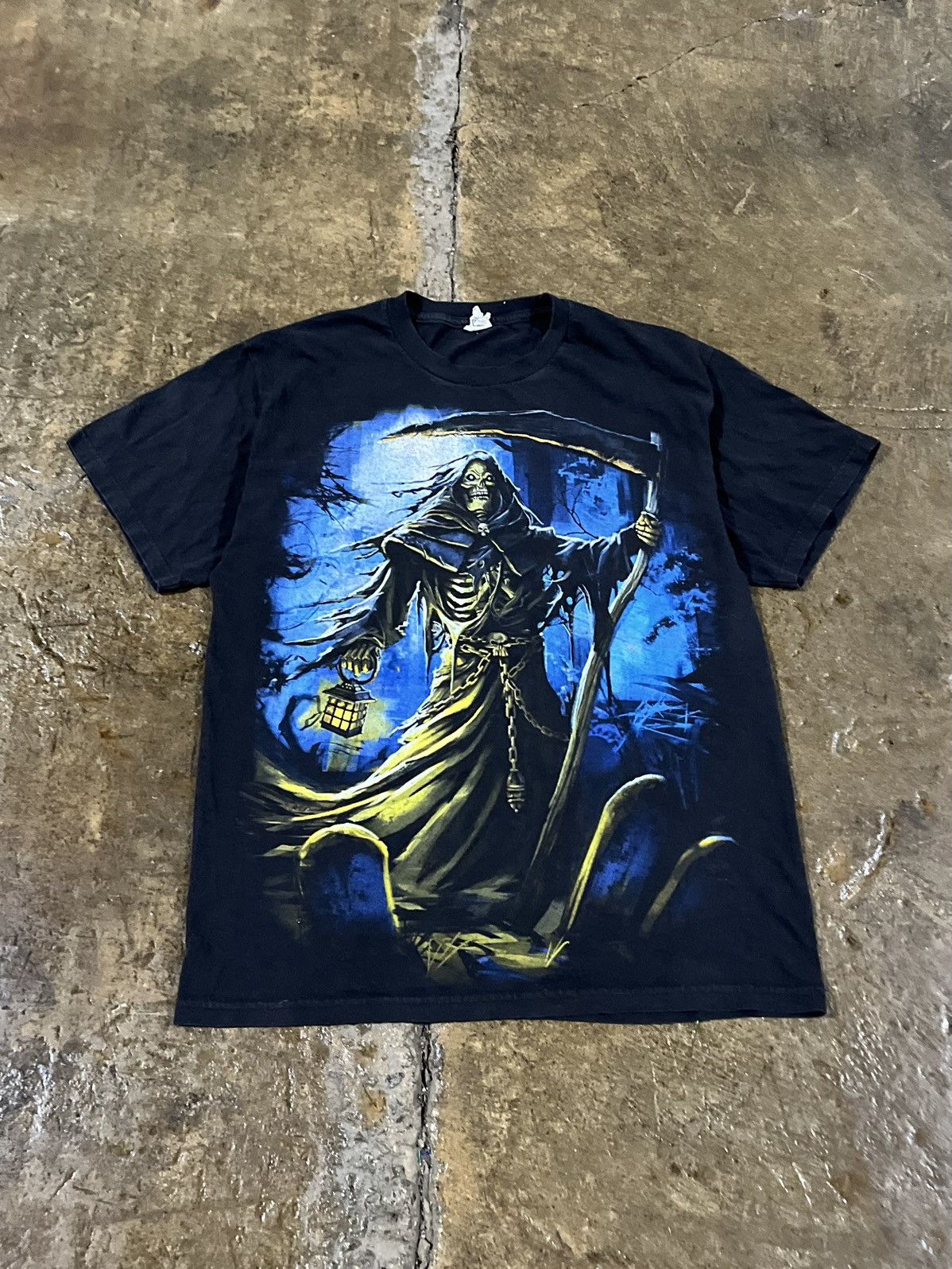 Vintage Crazy Y2K Affliction Style Grim Reaper Skull Goth Skater Tee ...