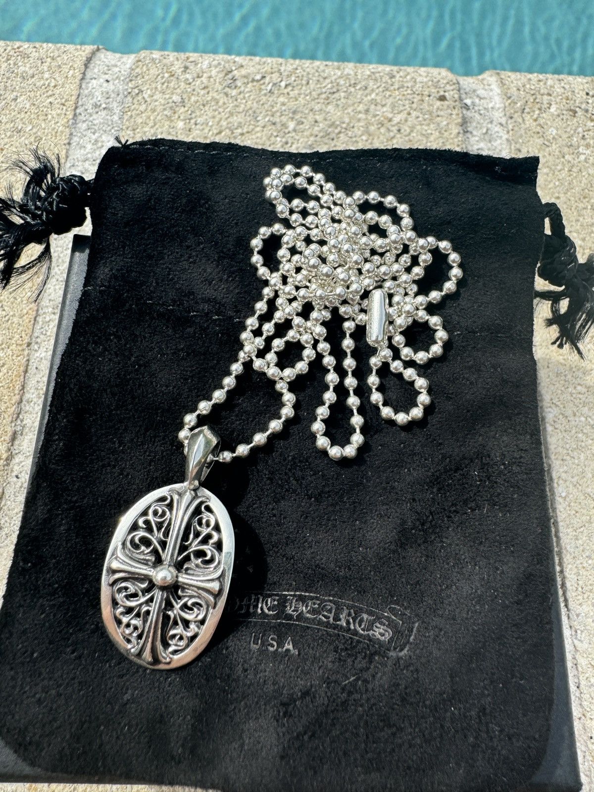 Chrome Hearts Chrome Hearts Oval Cross Pendant With 30inch CH Ball ...