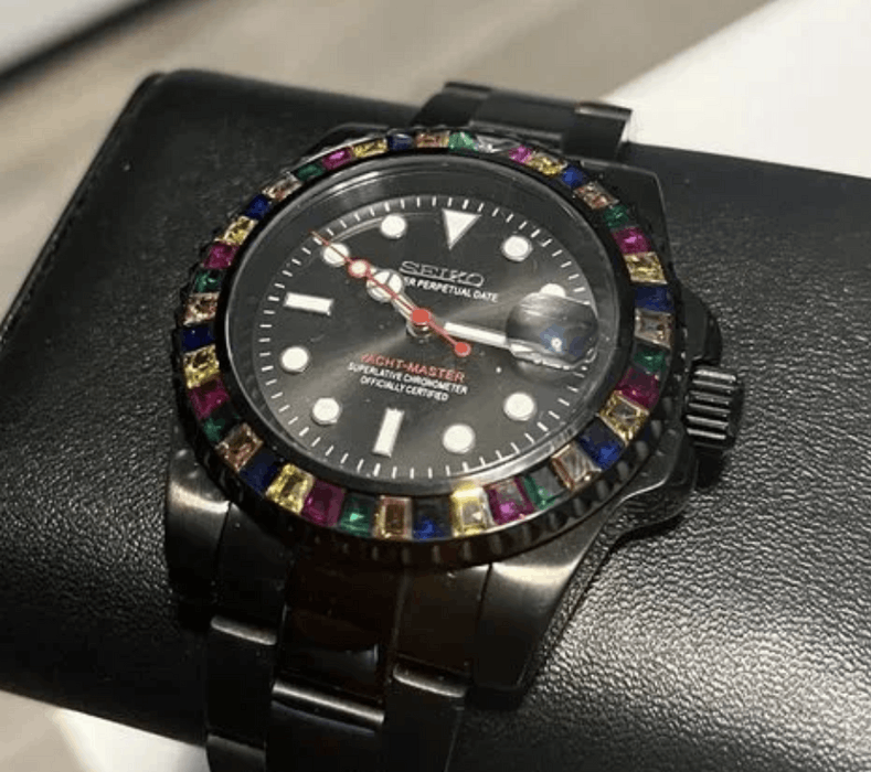 Custom Seiko mod black rainbow automatic watch | Grailed