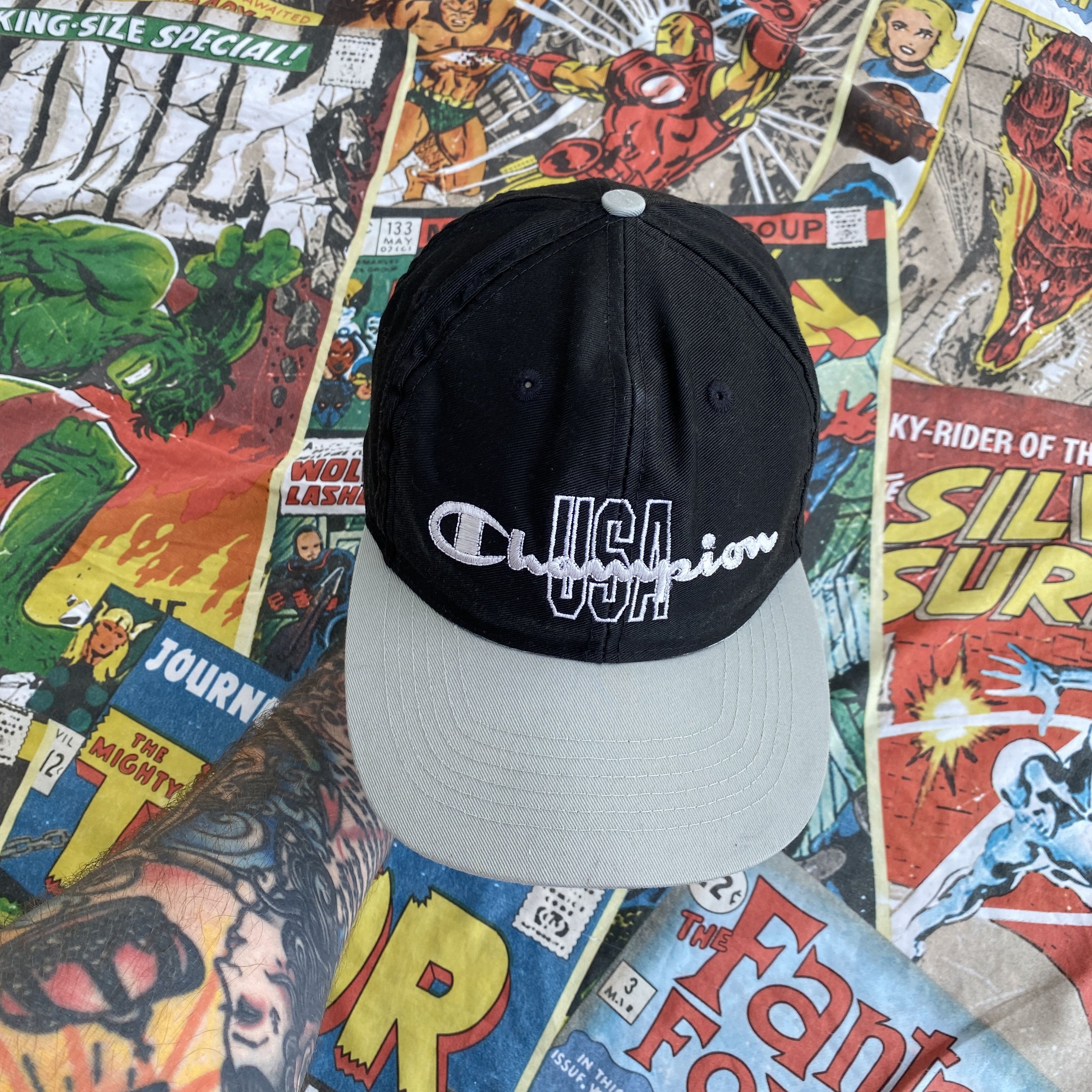Vintage Champion USA vintage black grey cap | Grailed