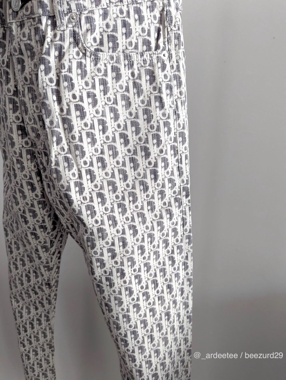 Dior *NEW* OBLIQUE MONOGRAM JEANS GREY/WHITE 17.5CM MIJ | Grailed
