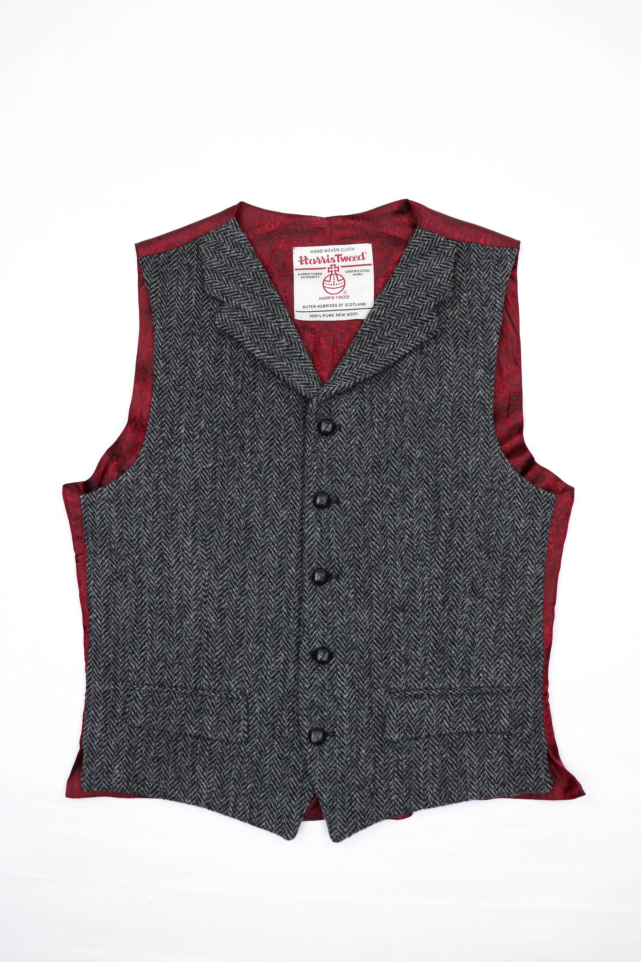 Harris Tweed Harris Tweed Pure New Wool Gray Herringbone Waistcoat Vest ...