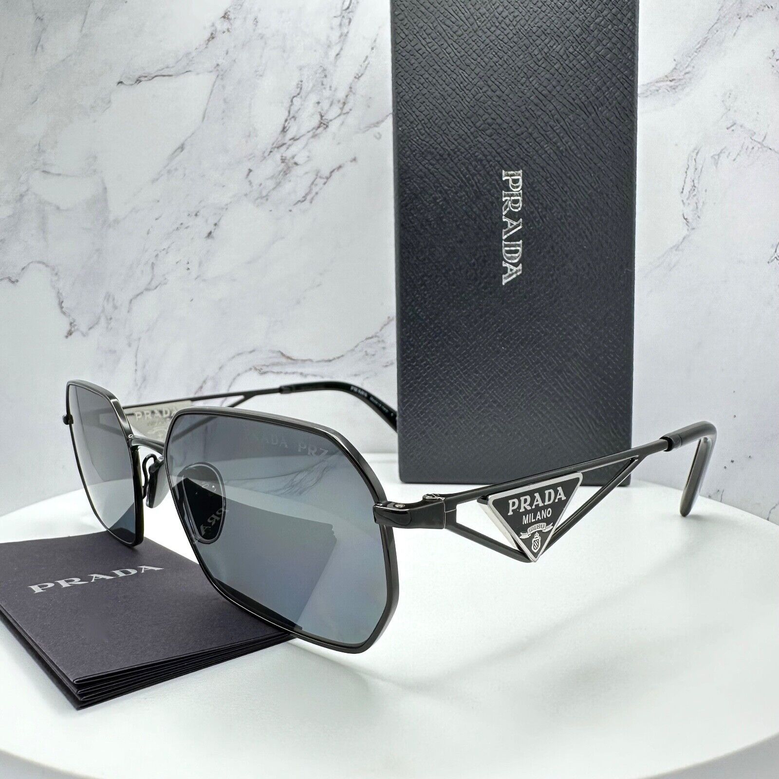 Prada Prada Sunglasses Men Black Polarized Metal Triangle Logo | Grailed