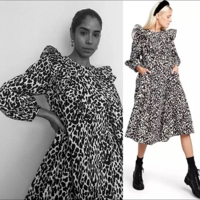 Sandy Liang Sandy Liang x Target Leopard Print Long Ruffle Sleeve Midi ...