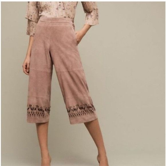 Anthropologie ANTRHOPOLOGIE Elspeth Genuine Suede Laser-cut Capris by ...