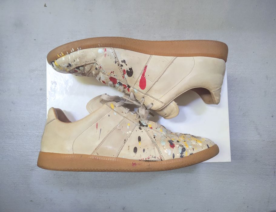 Maison Margiela Maison Margiela GAT Paint Splatter 11 44 Beige Low Top | Grailed