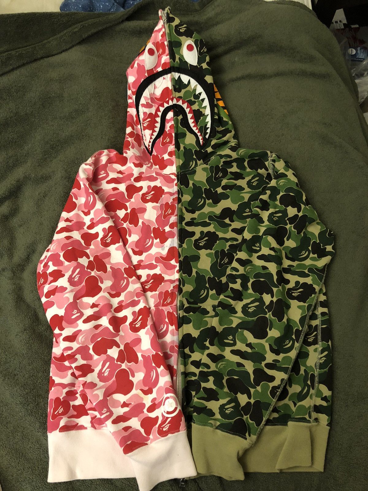 Bape Bape ABC Camo Split Half Shark Full Zip Hoodie | Grailed