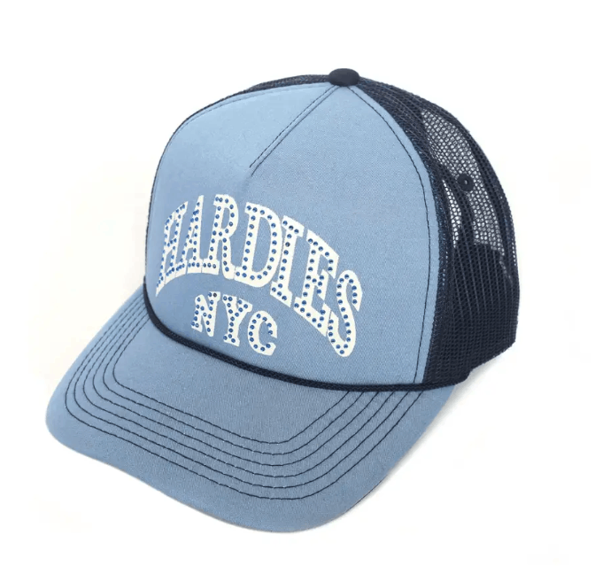 Hardies hardware Hardies NYC Rhinestone Pre Curve Trucker Hat - Ice Blue | Grailed