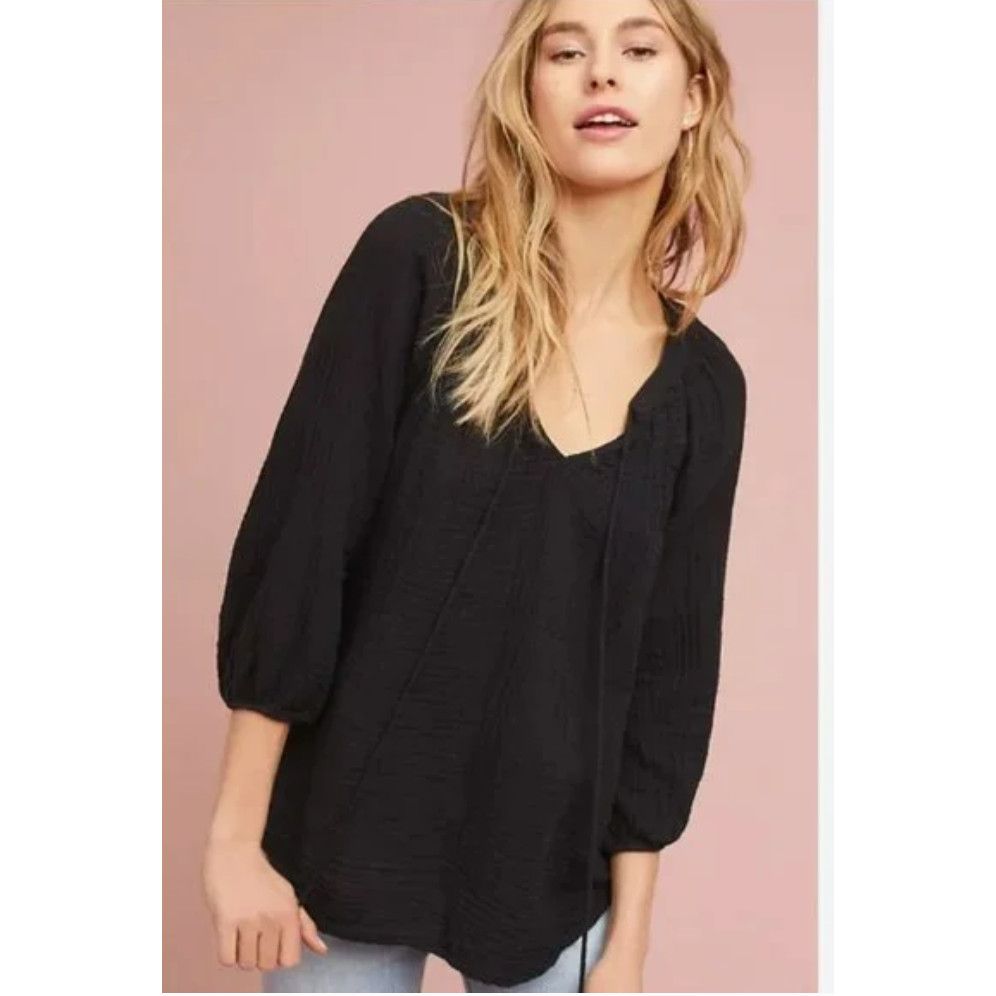 Michael Stars Anthropologie x Michael Stars Black Gauzy Cotton Peasant ...
