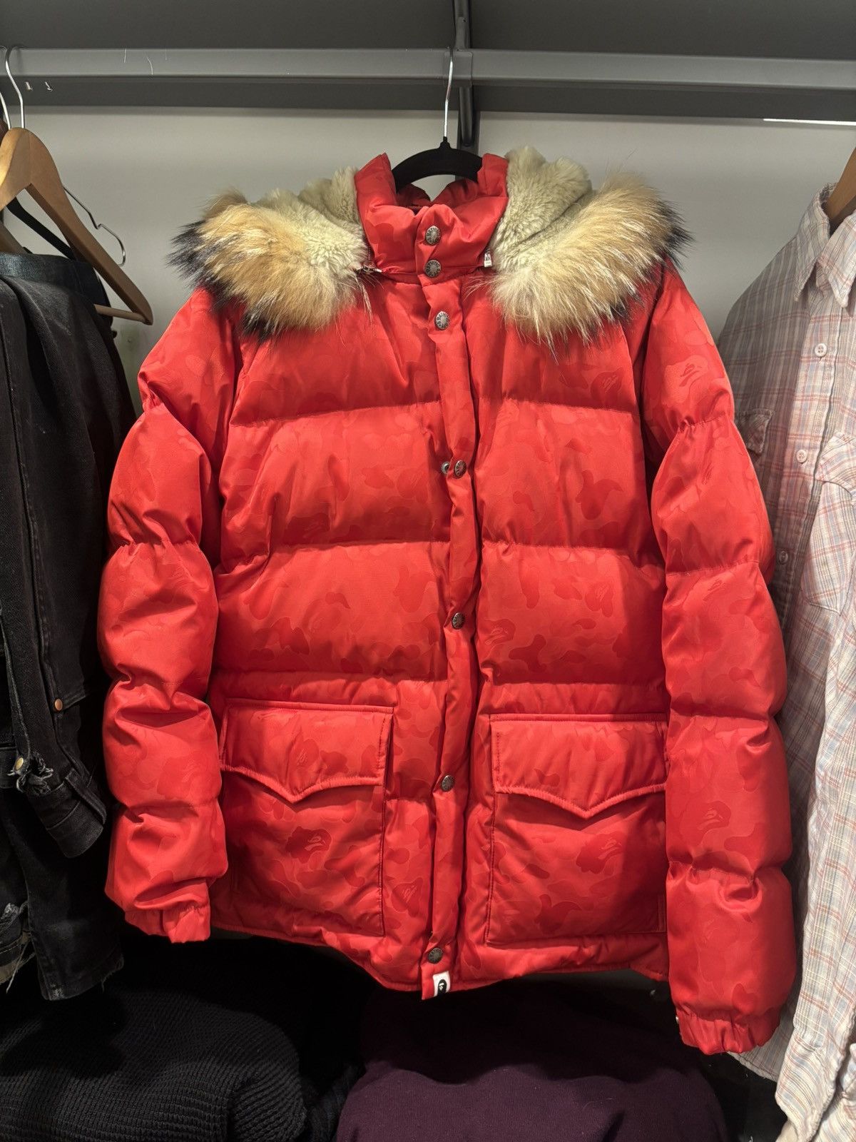 Bape × Goretex Bape (A Bathing Ape) Camo Fur Hooded Down Jacket NIGO ...