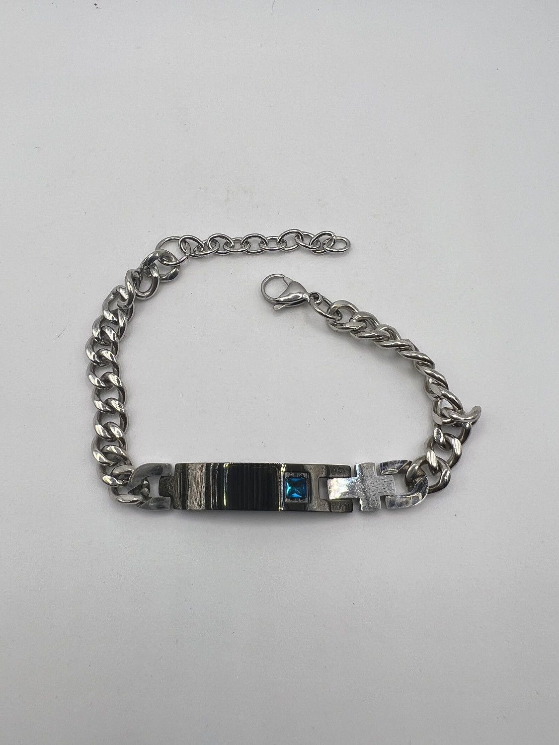 Jewelry Blue Crystal ID Tag Stainless Steel Bracelet | Grailed