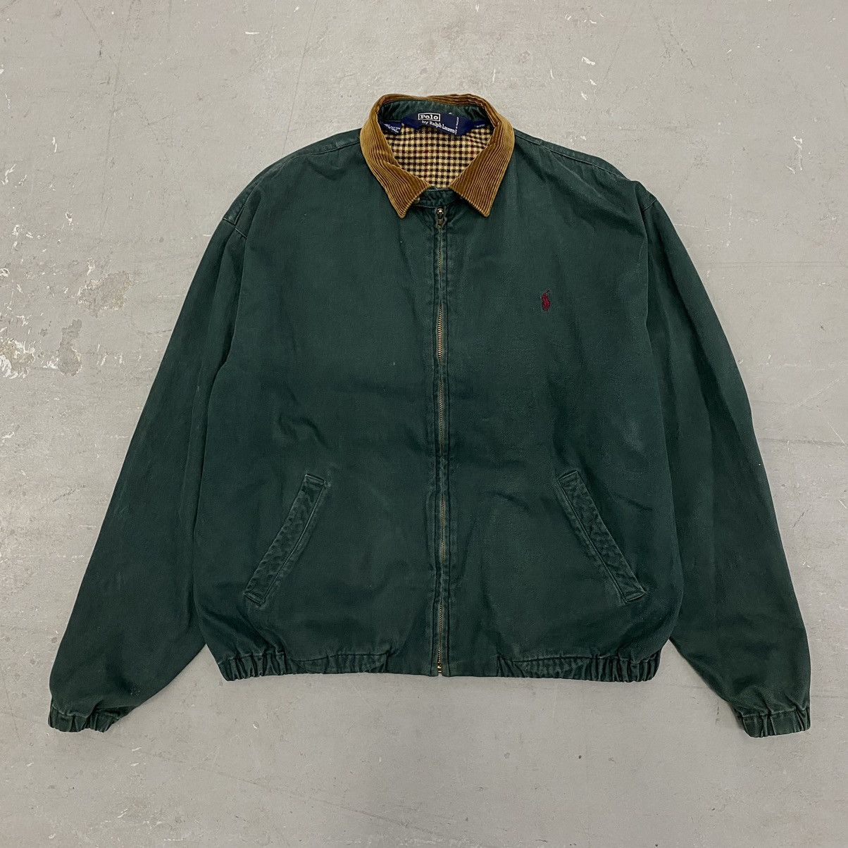 Polo Ralph Lauren Vintage Polo Green Harrington Corduroy Collar Full Zip Plaid | Grailed