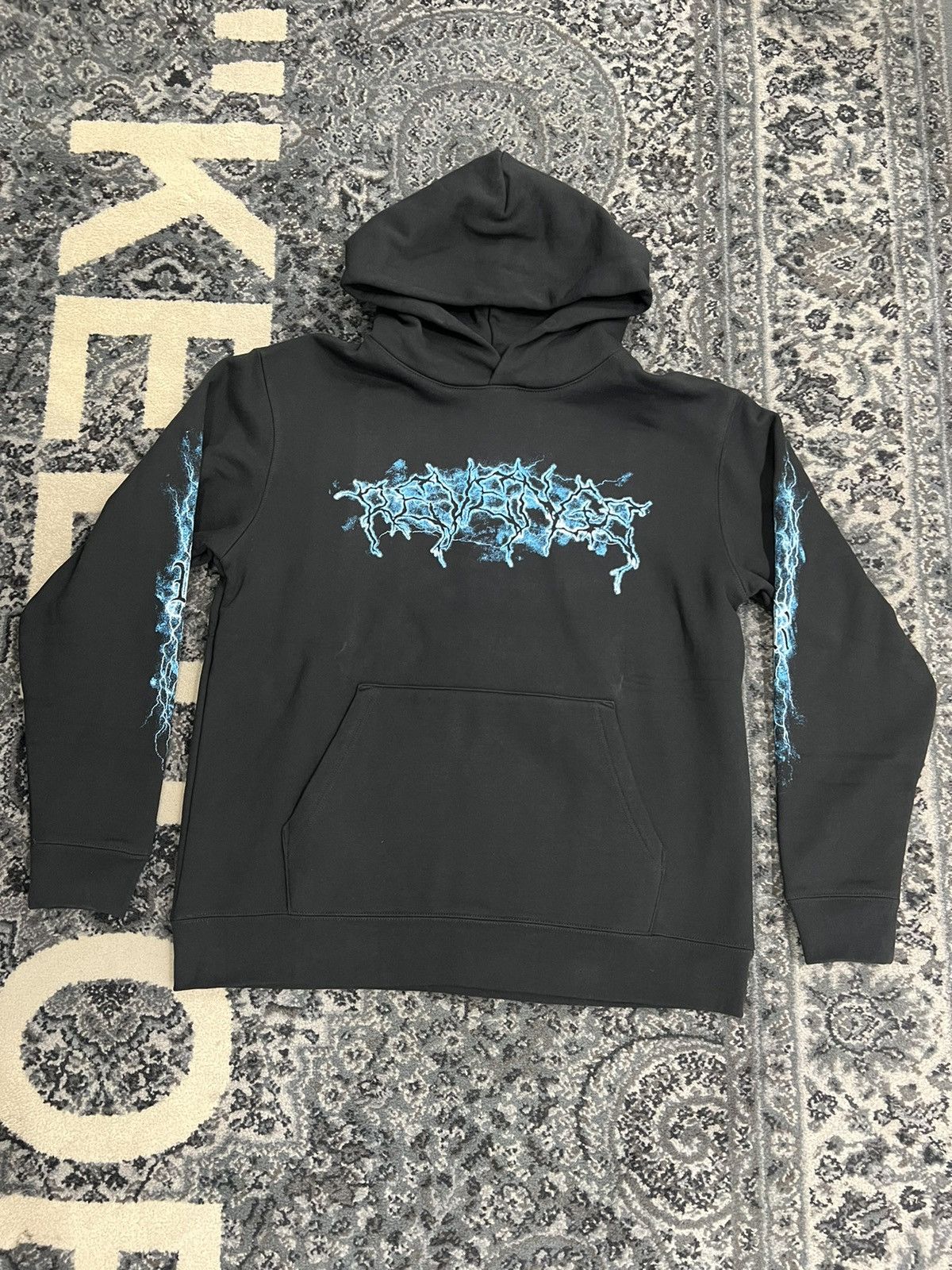 Revenge REVENGE “BLUE LIGHTNING” HOODIE - SIZE LARGE - (BLACK) | Grailed