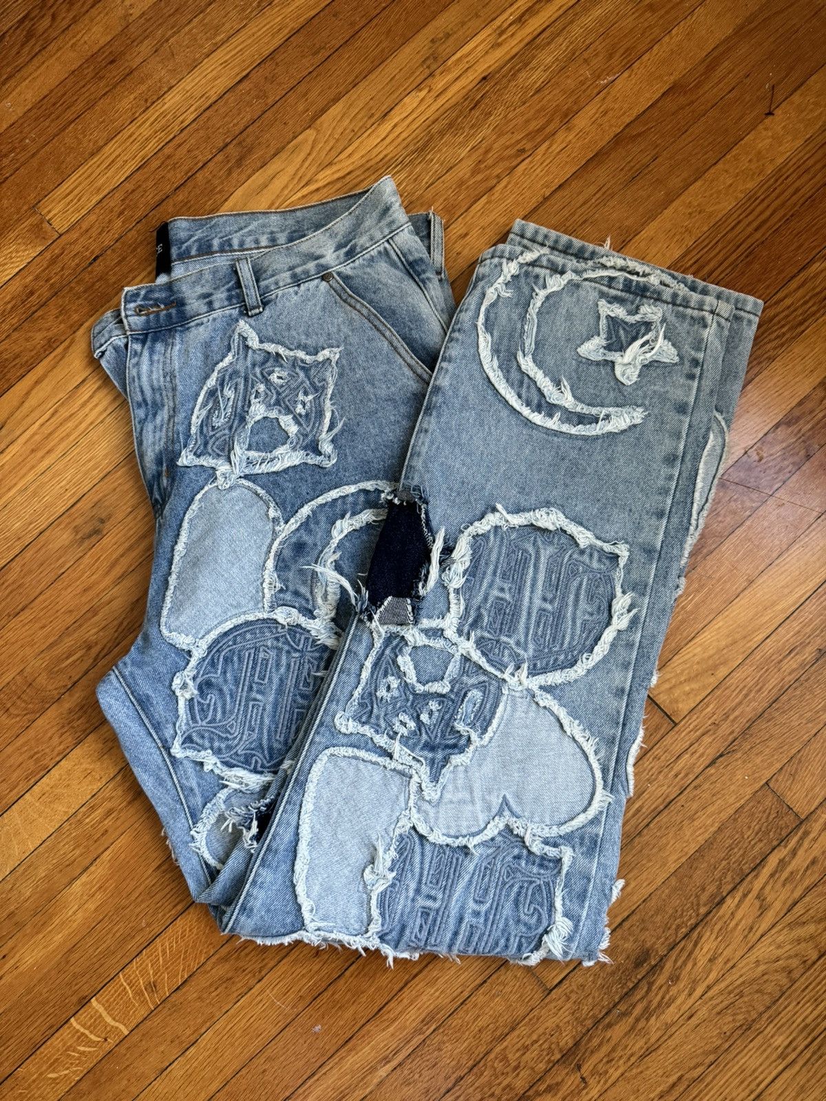 Menace ICONOGRAPHY DENIM PATCH WORK PANTS - 36W | Grailed