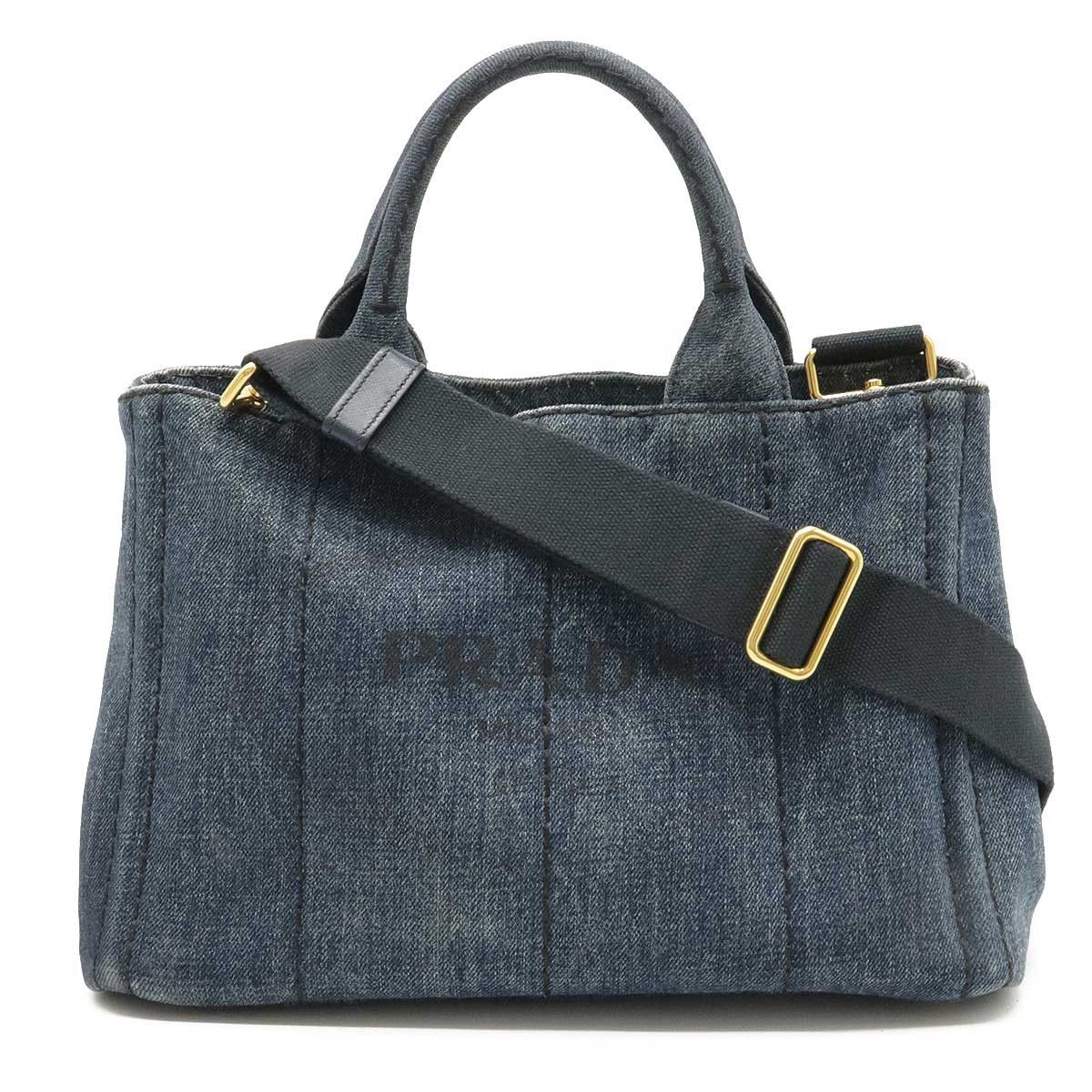 Prada Prada Canapa Tote 2 Way Shoulder Bag Denim Blue Gold Metal ...