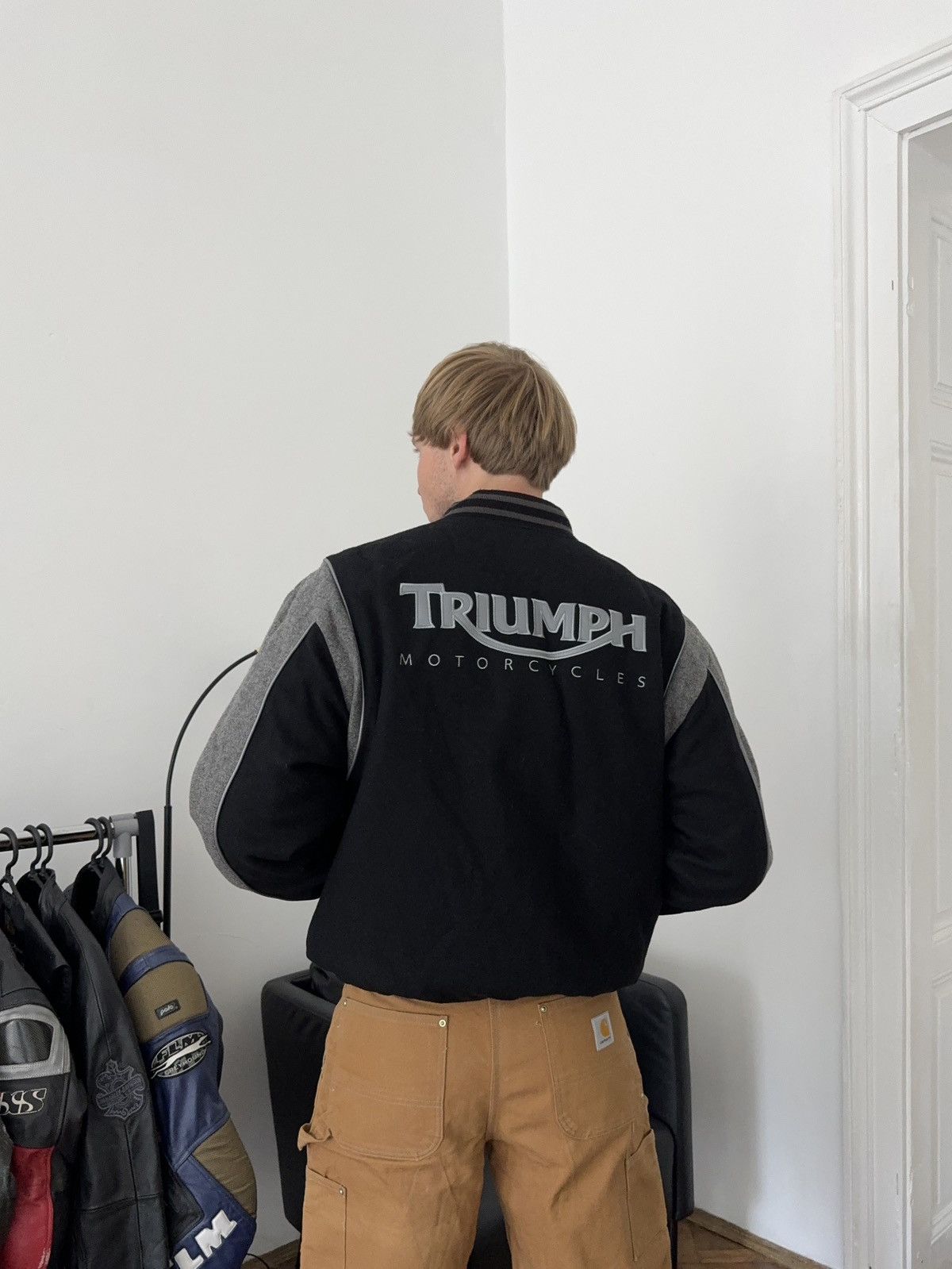 Harley Davidson × Varsity Jacket × Vintage Triumph Vintage Black ...