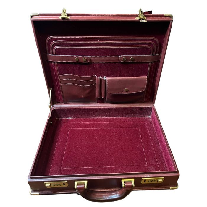 Cartier Cartier Burgundy Leather Logo Briefcase copper tone hardware ...