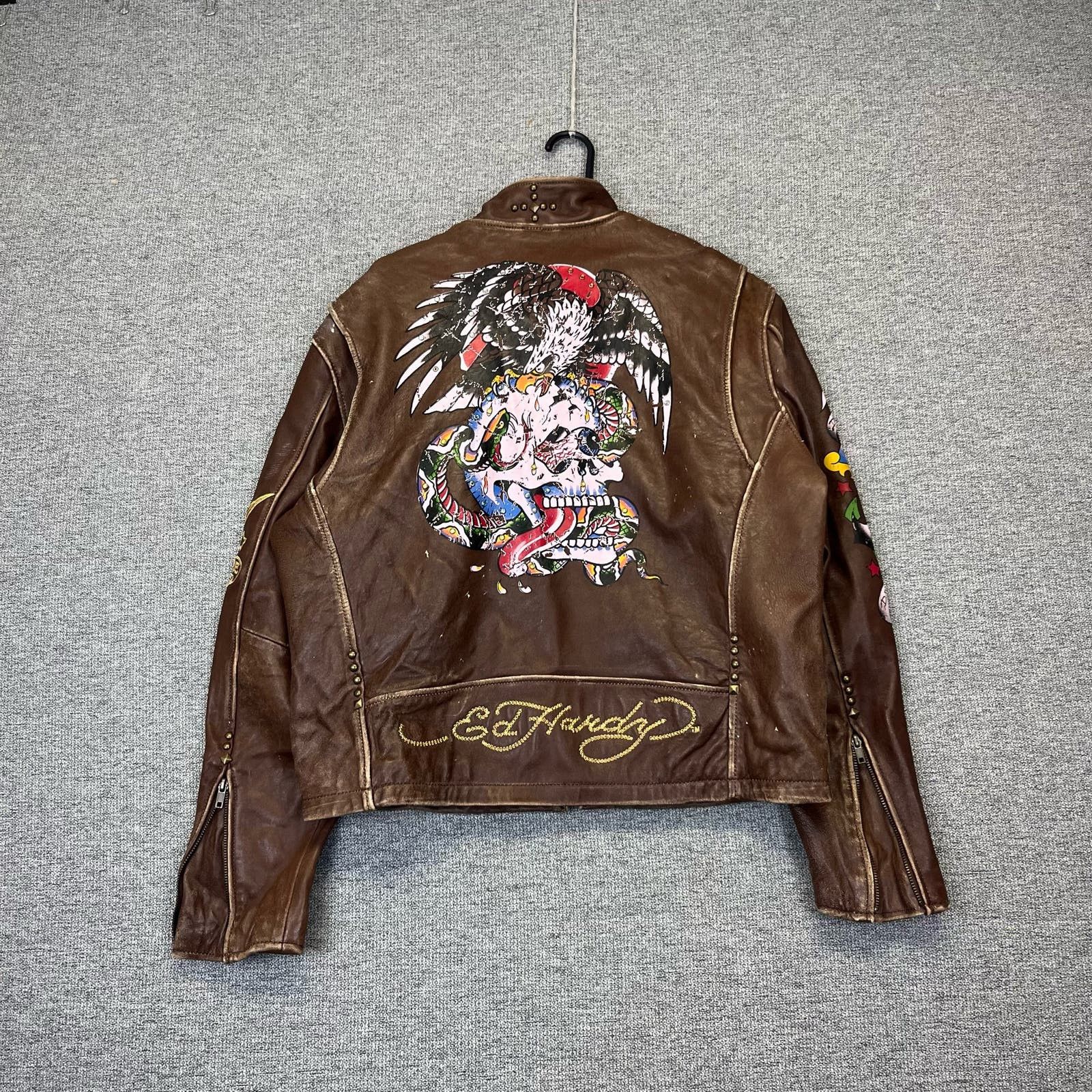 Ed Hardy crazy vintage y2k ed hardy brown cropped fit jacket | Grailed