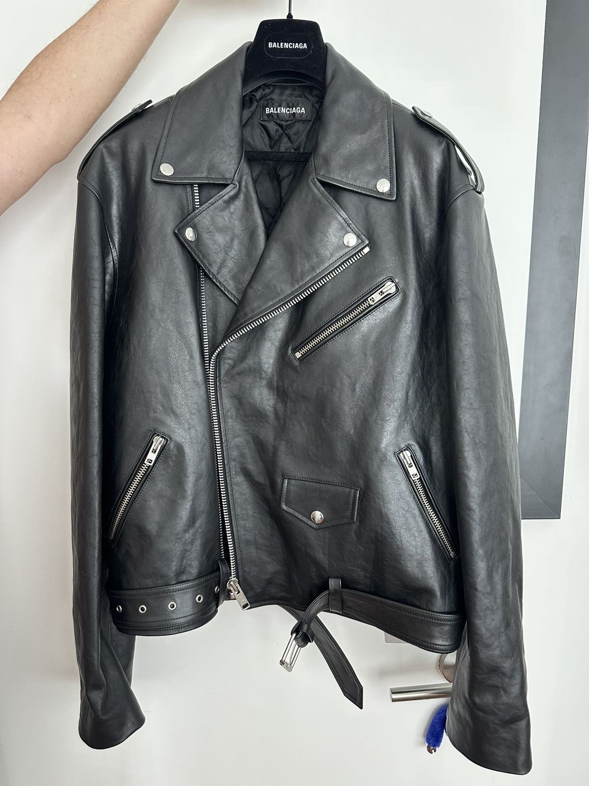 Balenciaga MEN'S PAINTED LEATHER BIKER JACKET IN BLACK | Grailed