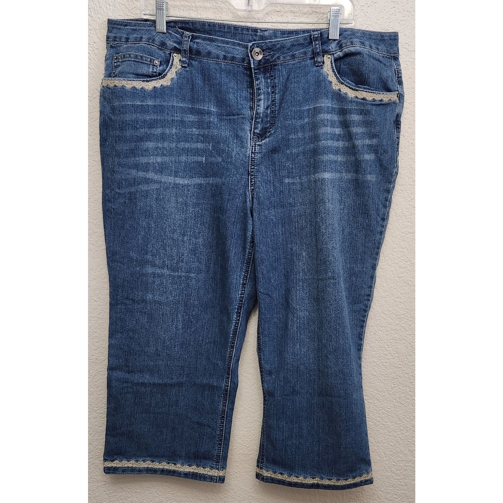 Other Passports Blue Lace Trim Cropped Jeans 18 Straight Leg | Grailed