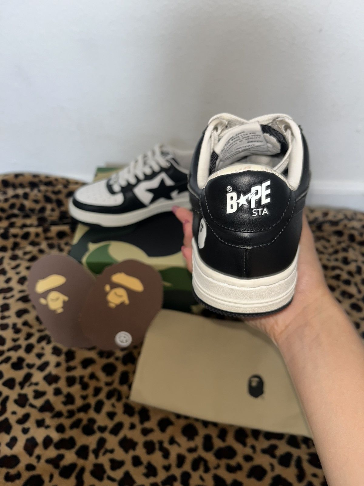 Bape BAPESTAS SIZE 5 BLACK WHITE LEATHER | Grailed