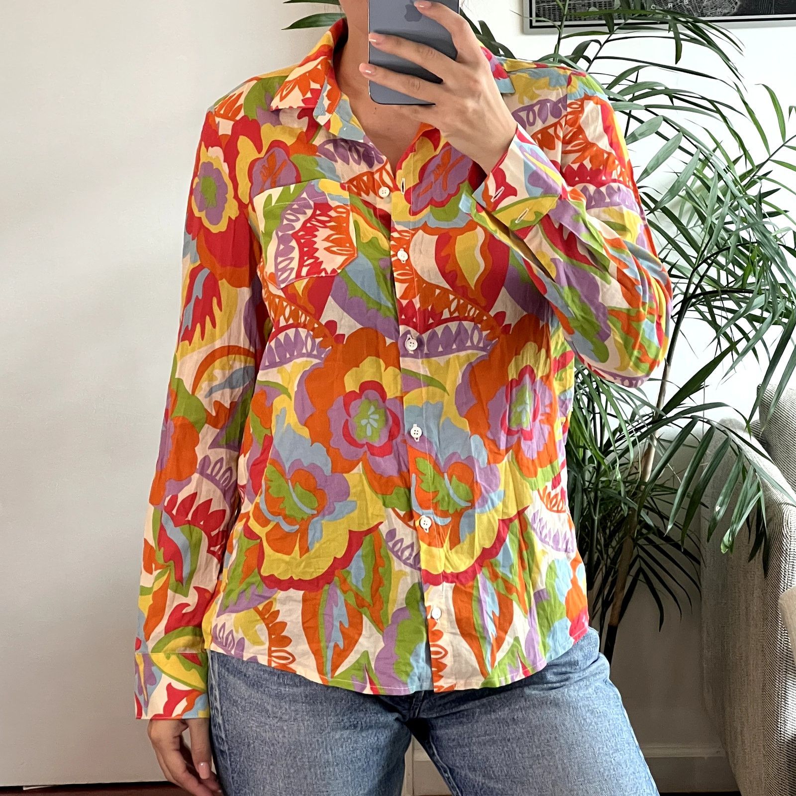 Sezane Sezane Tomboy Seventies Shirt Multi Red Green Button Front | Grailed