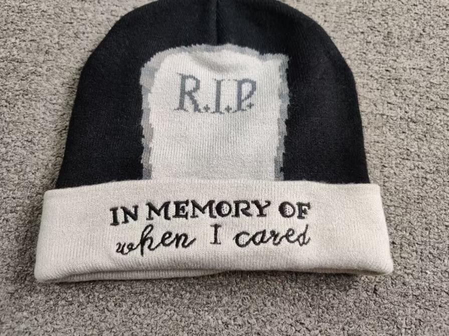 Streetwear In Loving Memory When I Cared RIP Beanie Hat Black | Grailed