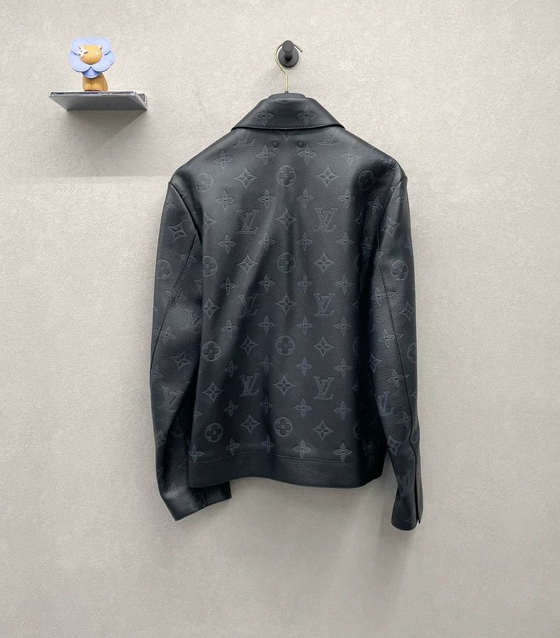 Louis Vuitton Louis Vuitton Black leather jacket with full logo jacket ...