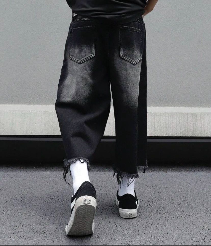 Streetwear × Vintage - Oversize Long Shorts Plain Black Party Street ...