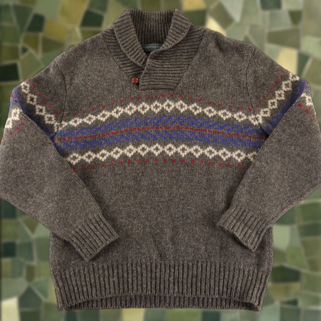 Vintage Christopher Hayes Sweater Mens M Gray Fair Isle Knit Wool Shawl ...