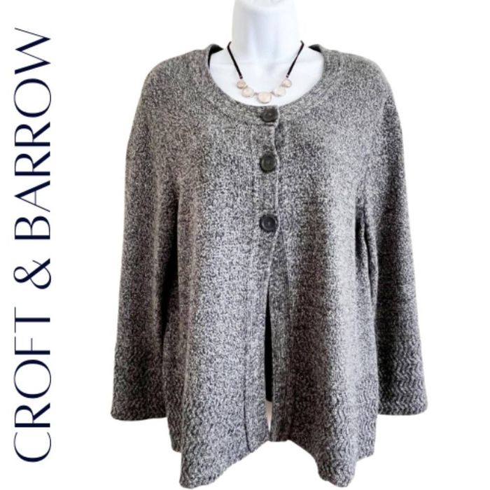 Croft & Barrow CROFT & BARROW Gray Marled Knit Button Cardigan Sweater ...