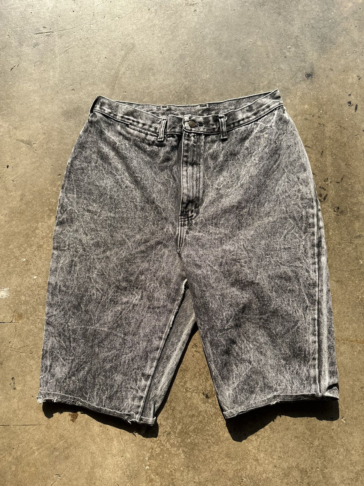 Made In Usa × Streetwear × Vintage 90’s Washed Denim Black Jorts | Grailed
