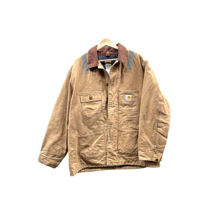 Vintage 1990's Carhartt Blanket Lined Tan Construction Chore Jacket | Grailed