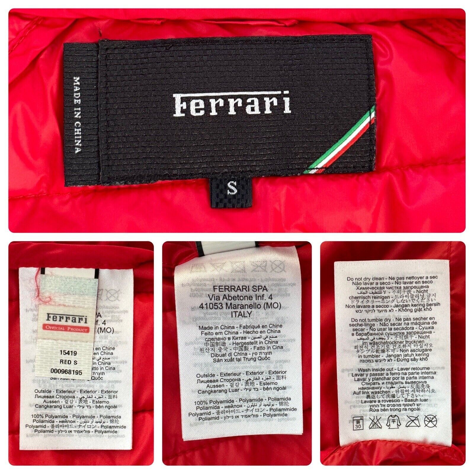 Ferrari Vintage FERRARI SPA Signature Logo Red Puffer Jacket Size S ...