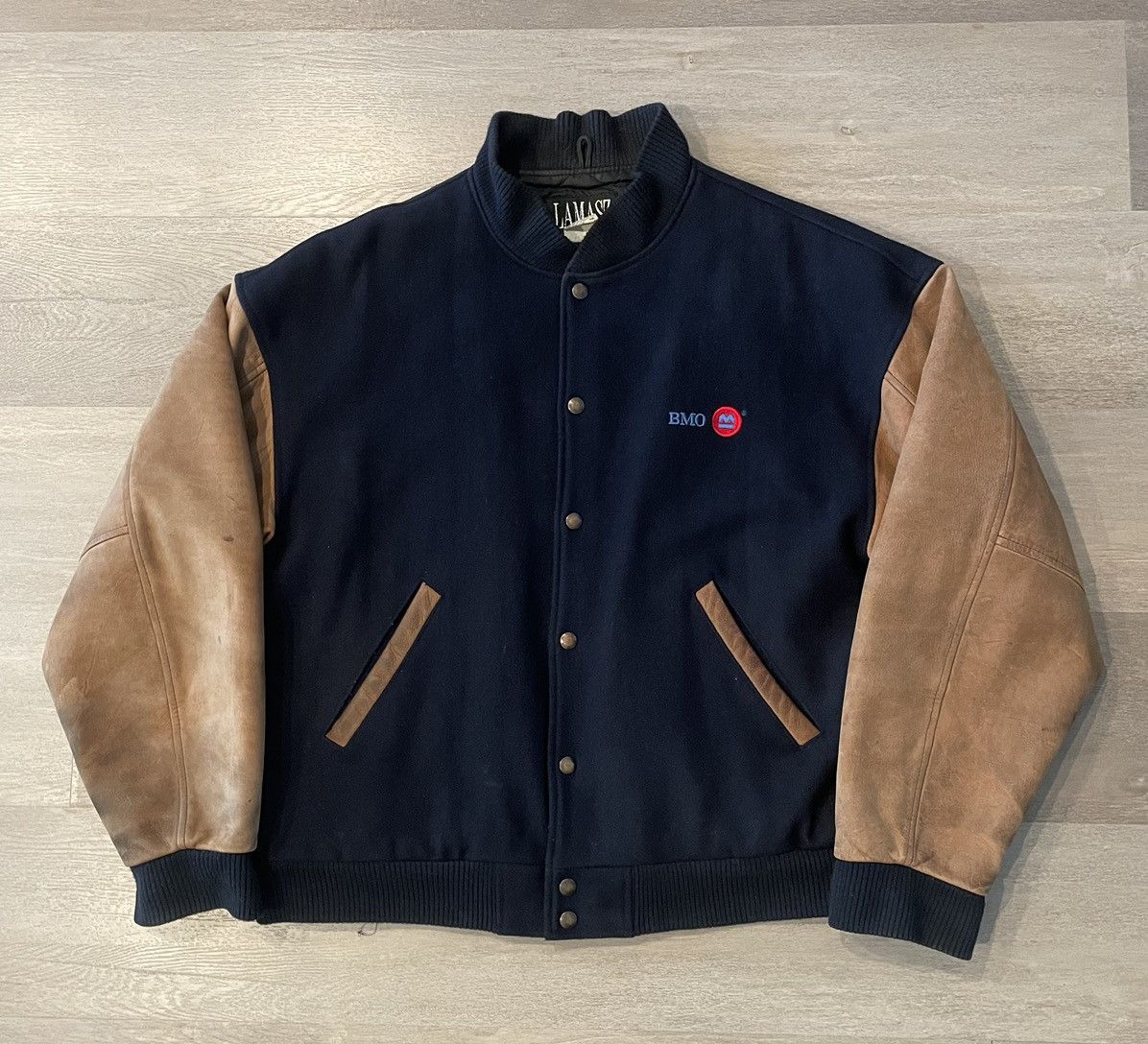 Vintage Crazy Vintage 90s BMO Wool/Leather Varsity Company Jacket | Grailed