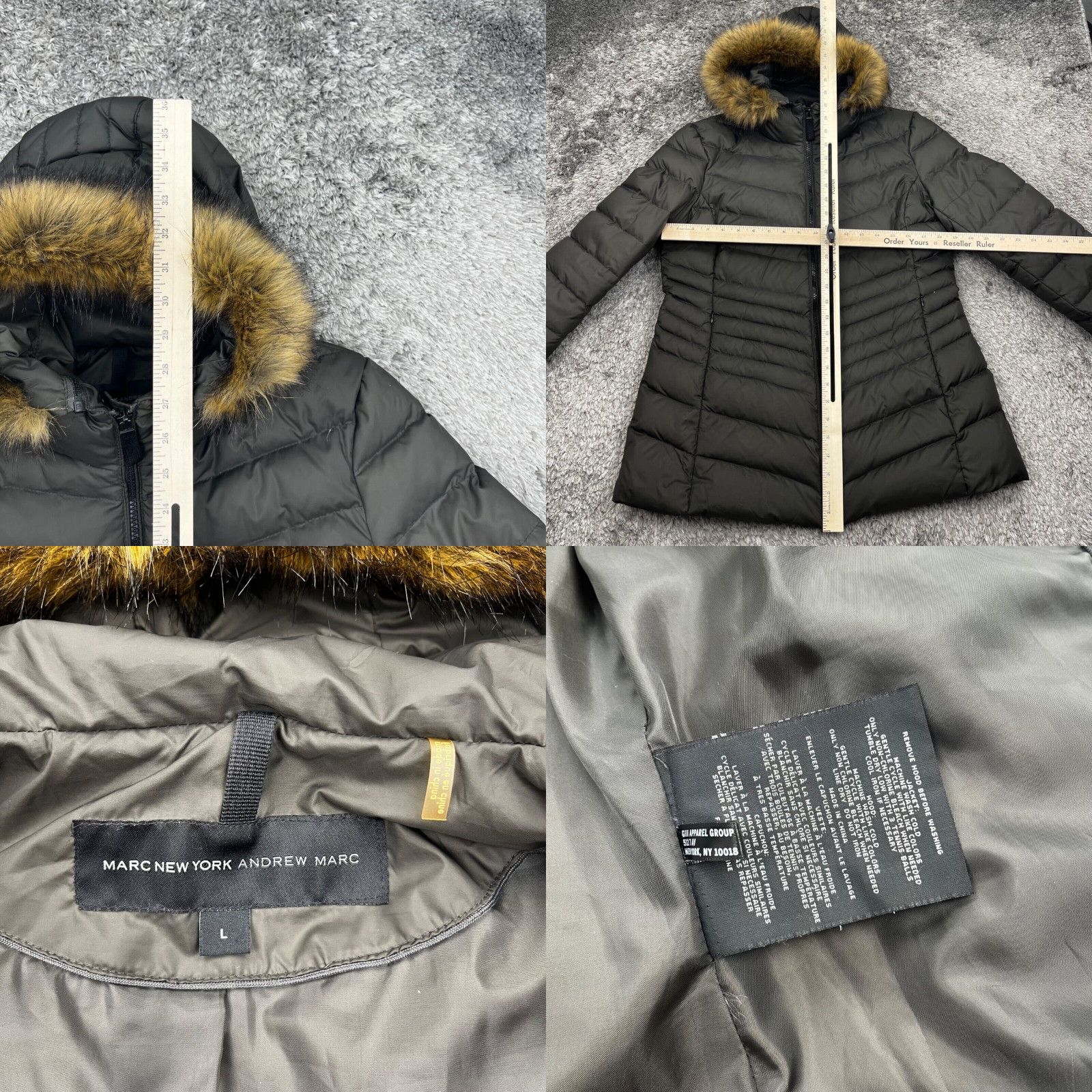 Andrew Marc Andrew Marc Jacket Womans Large Olive Green Faux Fur Hooded ...