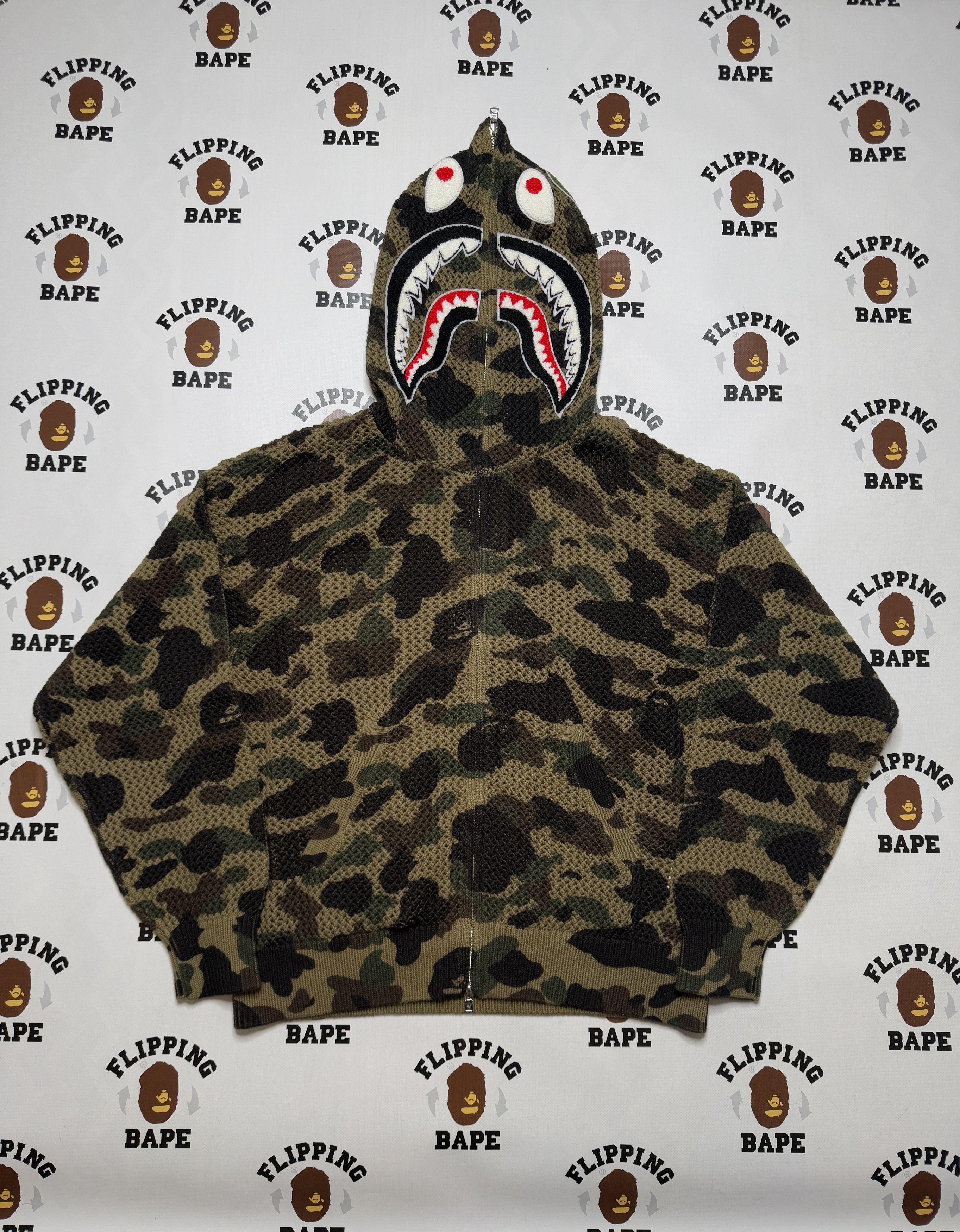 Bape 1ST CAMO CROCHET SHARK FULL ZIP HOODIE | Grailed