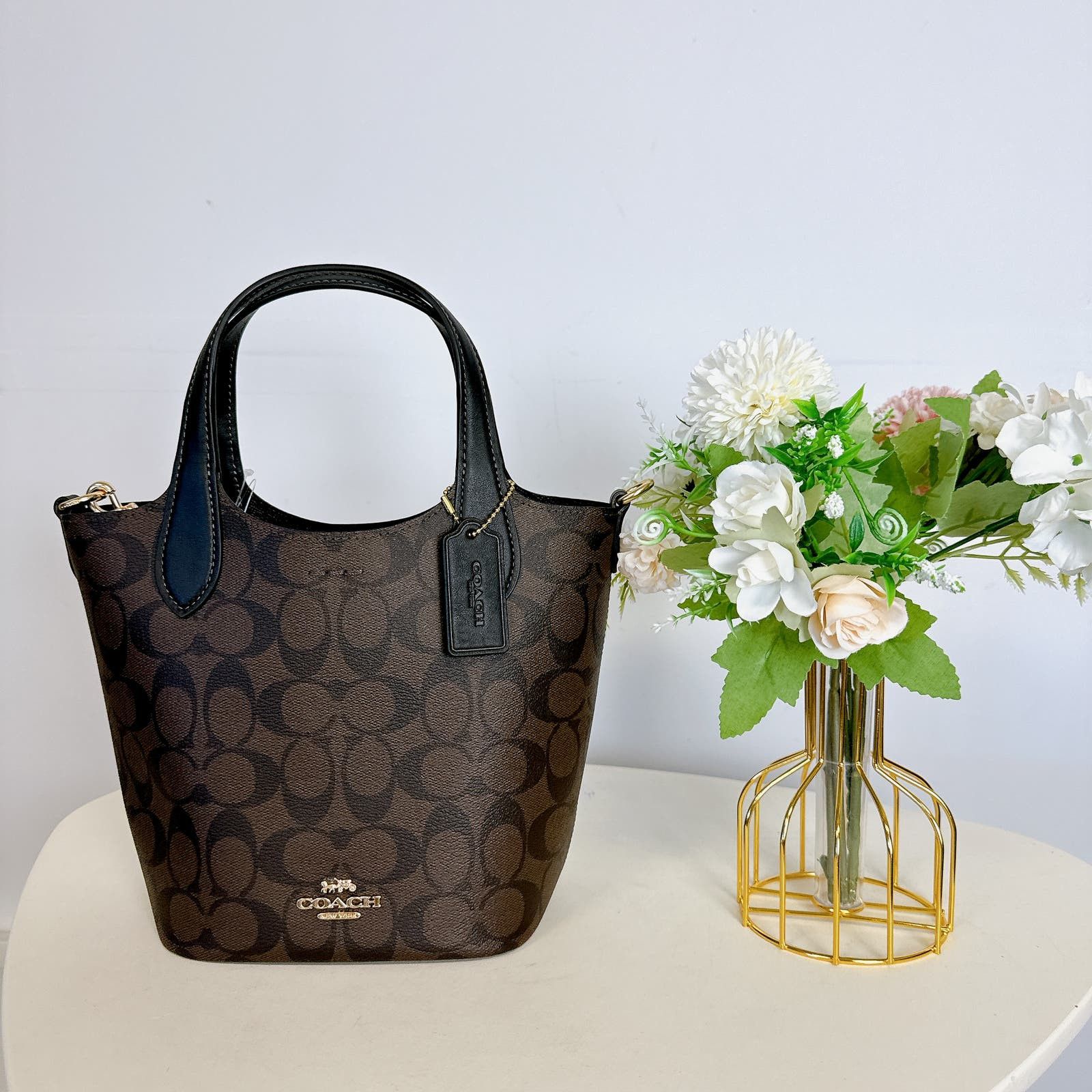 Coach Coach CR256 Hanna Bucket Bag In Signature Canvas Brown Black ...