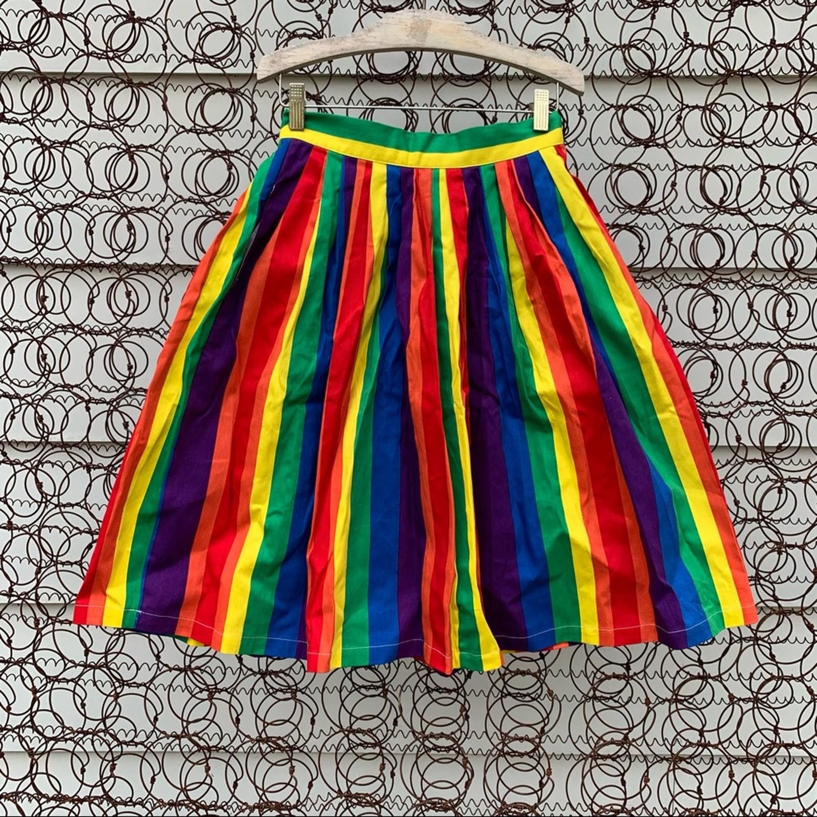 Vintage ModCloth Rainbow Pleated Full Skirt | Grailed