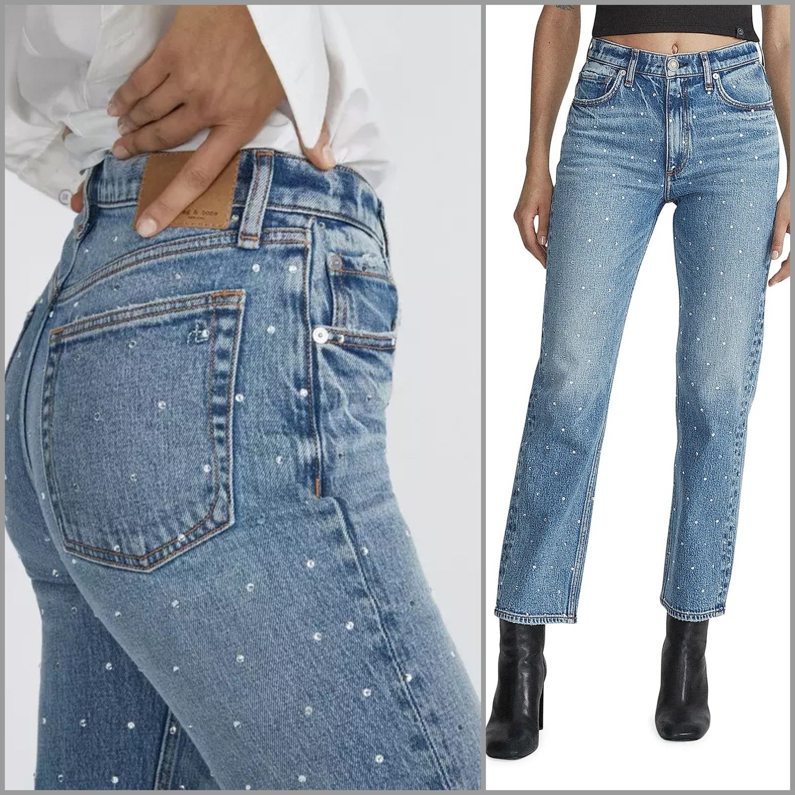 Rag & Bone Rag & Bone Everly Jewel Harlow Mid Rise Straight Ankle Jeans ...