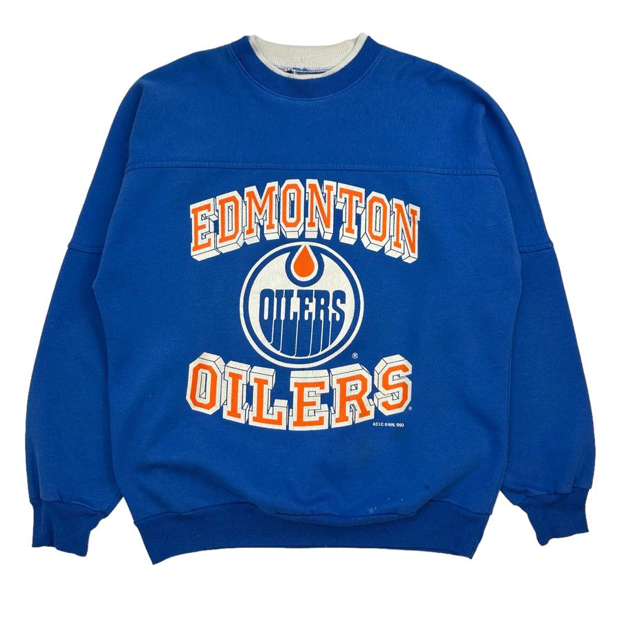 Vintage 1990 EDMONTON OILERS CREWNECK BLUE | Grailed