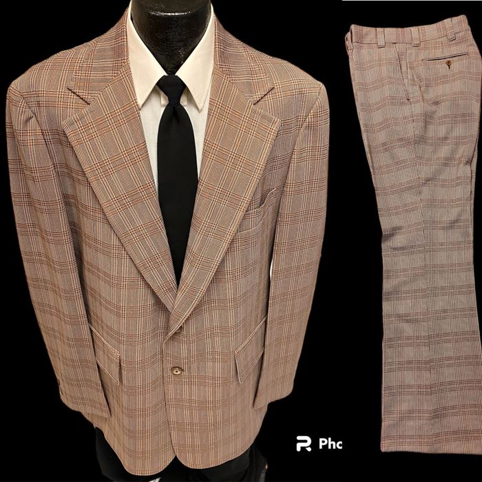 Sears 2 pc 70's Sears TEXTURED STATIC PLAID MoD Disco Suit 44 L | Grailed