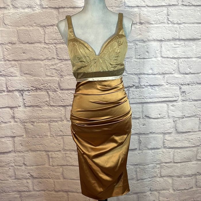 Nicole Miller Nicole Miller metallic copper and gold satin mini dress ...