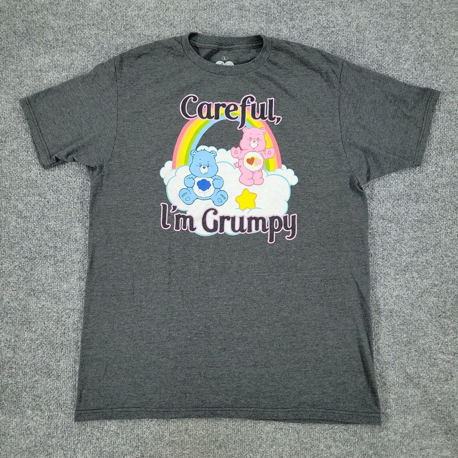 Vintage Care Bears Shirt Men Large Gray Careful I'm Grumpy Animated ...