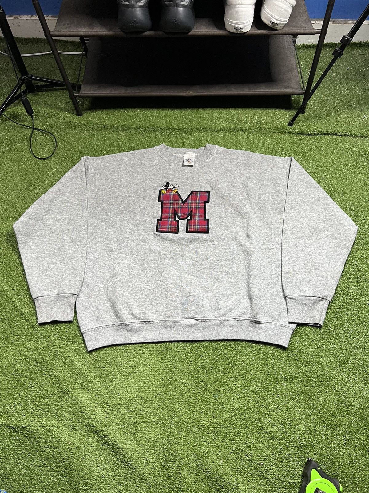 Vintage vintage mickey mouse grey disney plaid crewneck | Grailed