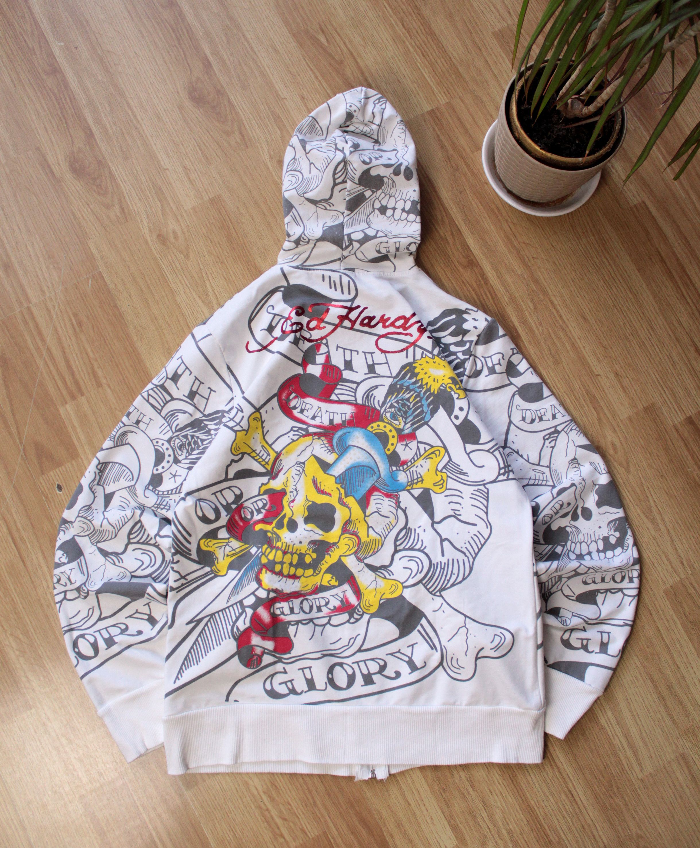 Ed Hardy × Streetwear × Vintage 🔥 Ed hardy White Zip Hoodie 🔥 | Grailed