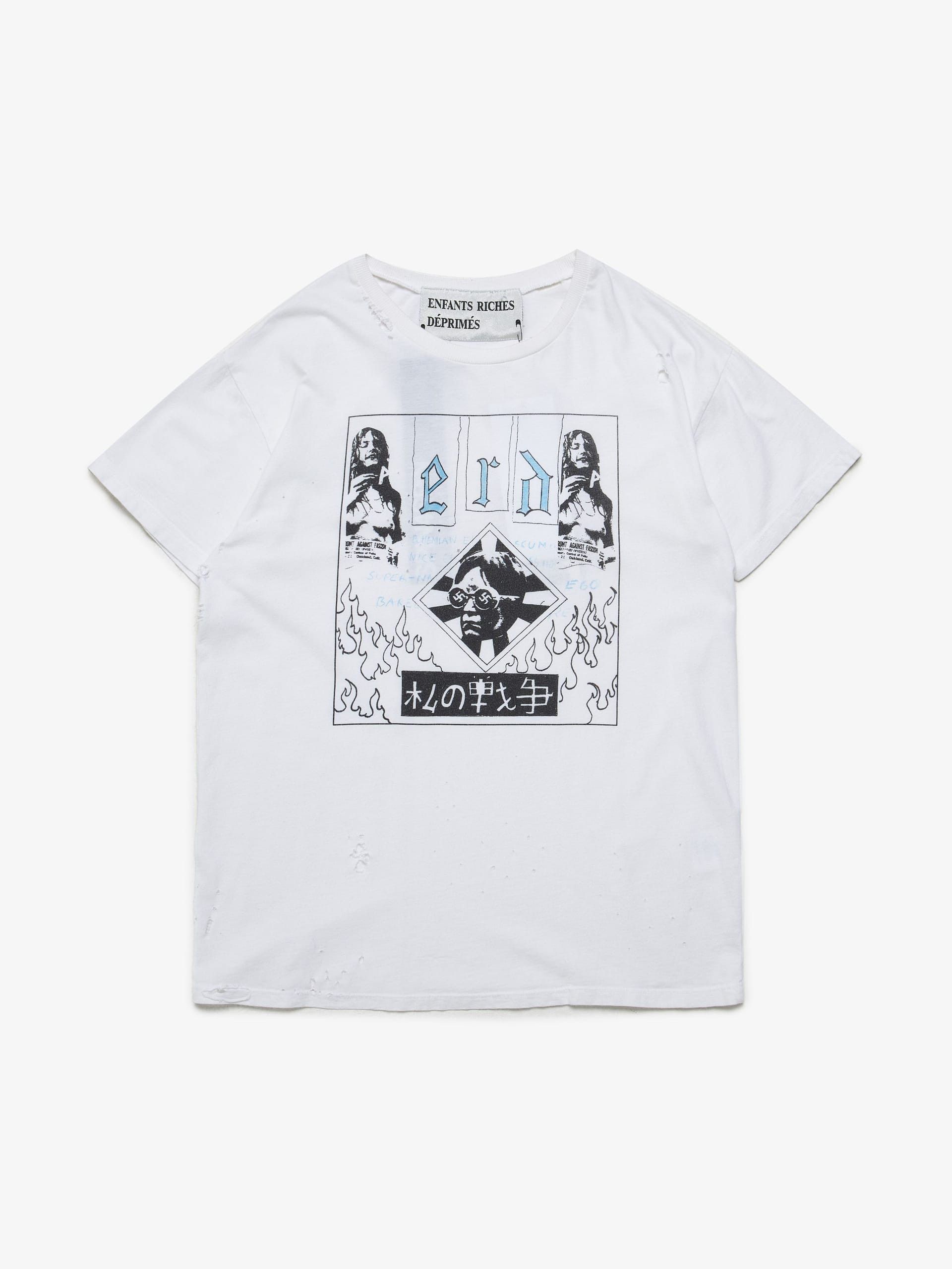Enfants Riches Deprimes Blue Erd Swastika Flame Printed White T-Shirt ...